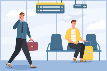 Airport terminal elements cartoon set Royalty Free Vector