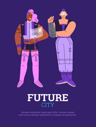 Cartoon posters set with cyberpunk robotic Vector Image