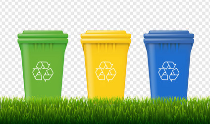 Trash cans with green grass border Royalty Free Vector Image