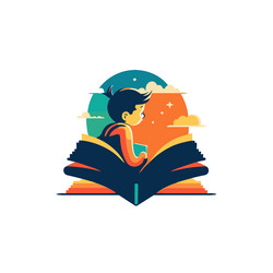 Little boy kid reading book logo icon in flat Vector Image