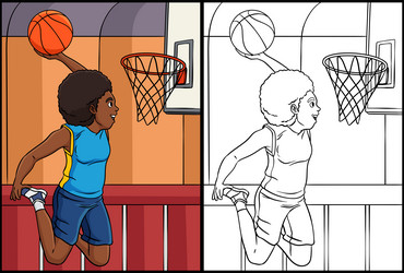 Basketball girl slam dunk coloring page for kids Vector Image