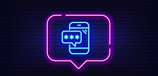 Phone password line icon cyber defence sign neon Vector Image