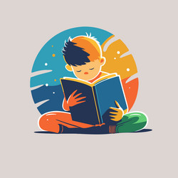 Little boy kid reading book logo icon in flat Vector Image