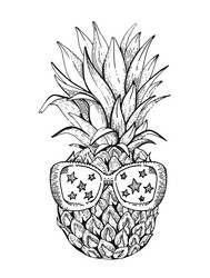 Pineapple in sunglasses sketch summer Royalty Free Vector