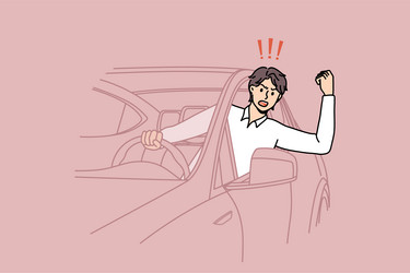 Stressed driver swearing behind the wheel Vector Image