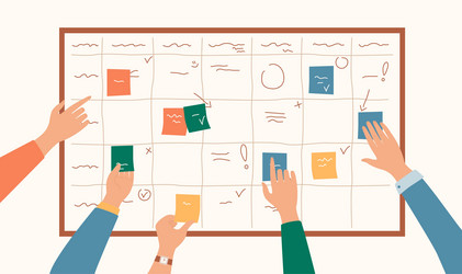 Kanban board concept cartoon two male employees Vector Image