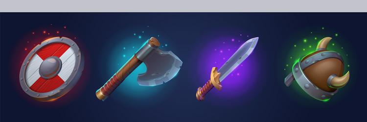 Viking helmets game props icons war hats assets Vector Image