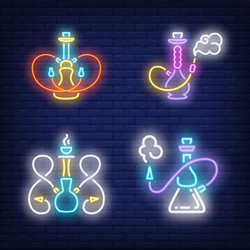 Hookahs with smoking hoses neon signs set Vector Image