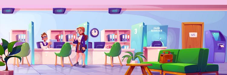 Bank office room inside interior with atm cartoon Vector Image