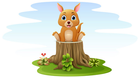 Cartoon kangaroo under a tree on white background Vector Image