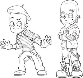 Cartoon wizard and mime character set Royalty Free Vector