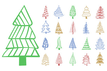 Christmas tree brush hand drawn doodle for new yea