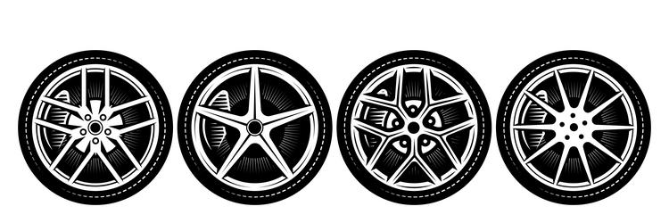 A set of four wheels with different rims Vector Image