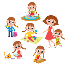 Preschool kid daily routine activities set cute Vector Image