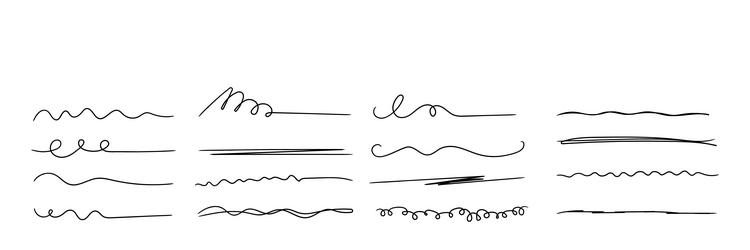 Pen line strike through underlines set Royalty Free Vector