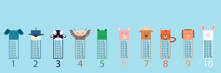 Multiplication table with square animals printed Vector Image