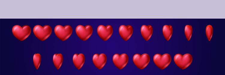 Red heart turn around game animation sprite sheet Vector Image
