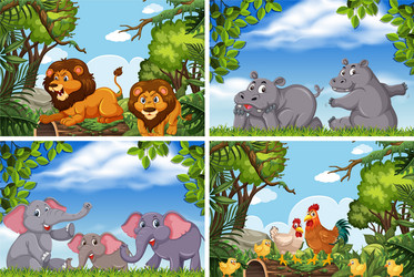 Cute set animals in jungle scene Royalty Free Vector Image