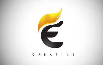 E letter wings logo design with black bird fly Vector Image