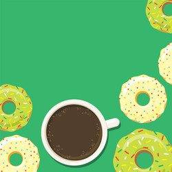 Donuts and cup of coffee menu background Vector Image