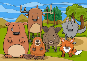 Cute cartoon wild animals species characters set Vector Image