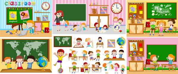 Different scenes at school with students Vector Image
