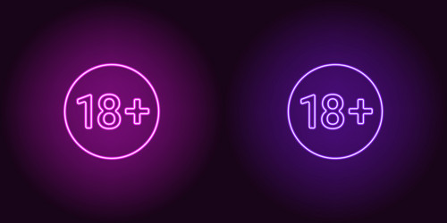 Neon 18 plus icon glowing 18 age sign adult Vector Image
