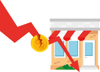 Broken dollar coins and decrease arrow Royalty Free Vector