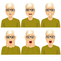 Man on six different face expressions set Vector Image