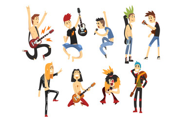Rock band cartoon characters singing song playing Vector Image