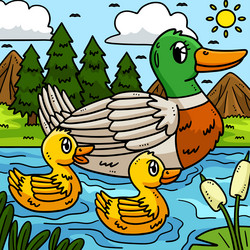 Mother duck cartoon colored clipart Royalty Free Vector