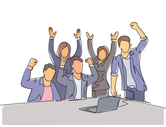 One line drawing of young happy start up founders Vector Image