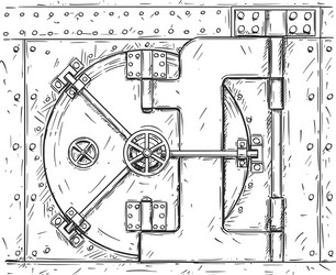 Cartoon drawing of open vault door with pile Vector Image