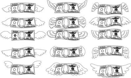 Feathered deformed 100 dollors note set Royalty Free Vector