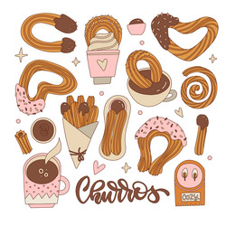 Churros set mexican chocolate confection churro Vector Image