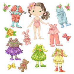 Paper doll clothes collection beautiful little Vector Image