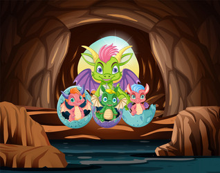 Hatching baby dragon in cave Royalty Free Vector Image