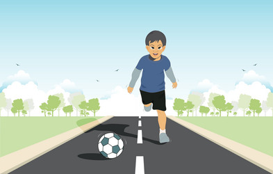 Kid child boy playing football Royalty Free Vector Image