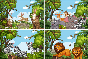 Cute set animals in jungle scene Royalty Free Vector Image