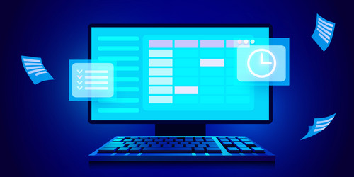 Calendar and clock on computer screen schedule Vector Image