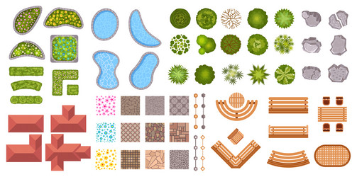 Garden landscape design elements aerial top view Vector Image