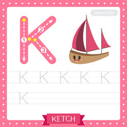 Letter k uppercase tracing practice worksheet Vector Image