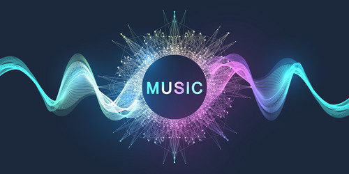 Music wave flow poster design with lines and dots Vector Image