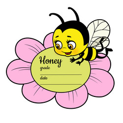 Label design with bee and flower with space Vector Image