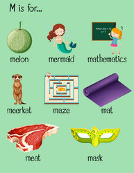 Many words begin with letter m Royalty Free Vector Image