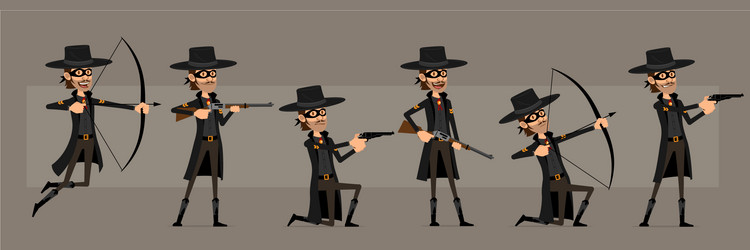 Cartoon bandit in mask character big set Vector Image