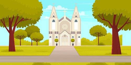 Old catholic church cartoon classic Royalty Free Vector