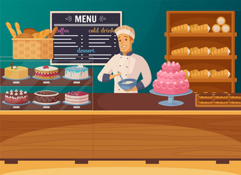 Confectionery factory cartoon composition Vector Image
