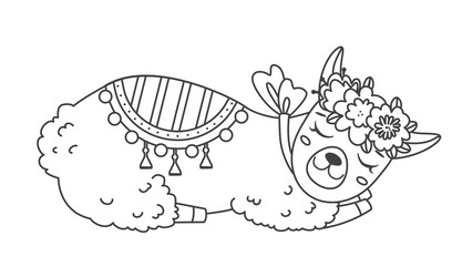 Cute outline doodle jumping llama with hand drawn Vector Image