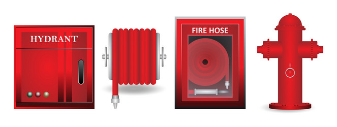 Fire hydrant set with red pipes isolated Vector Image